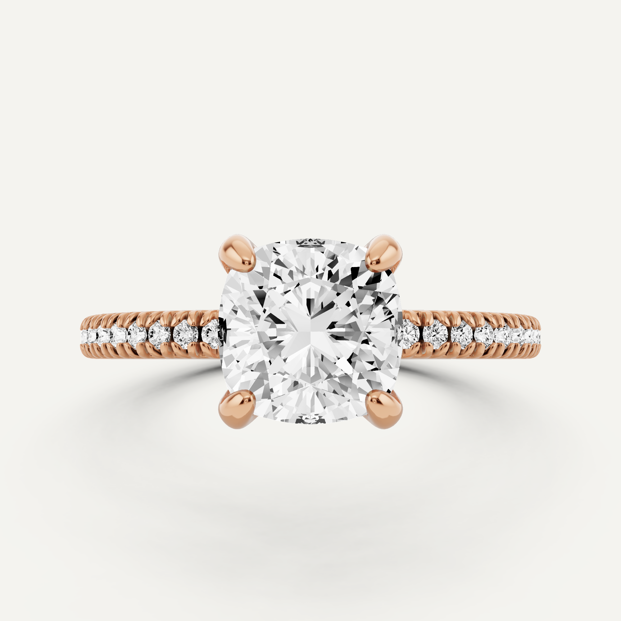 3 1/4 ct Lab Diamond Cushion Pave Side Stone Ring | Von Diamonds