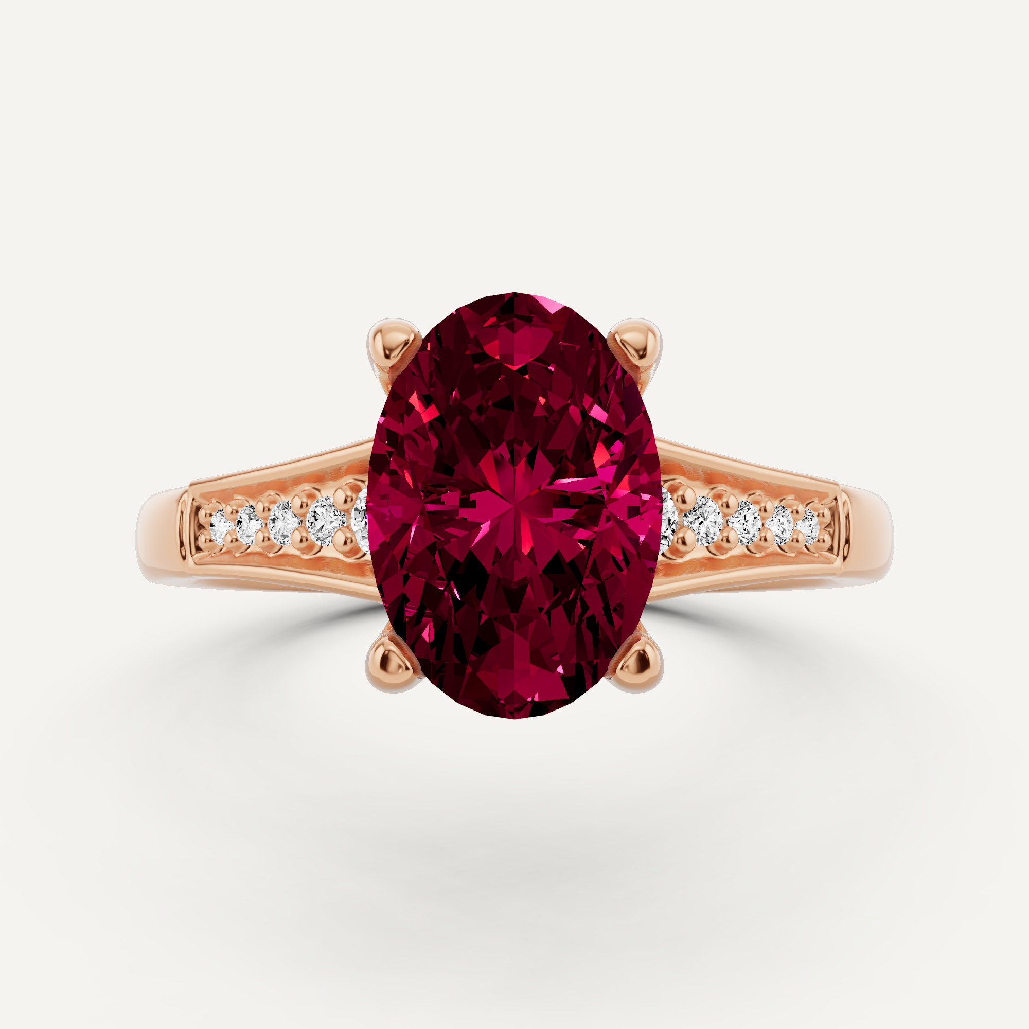 1 5/8 ctw Oval Created Ruby Pave Set Side Stone Engagement Ring - Von ...