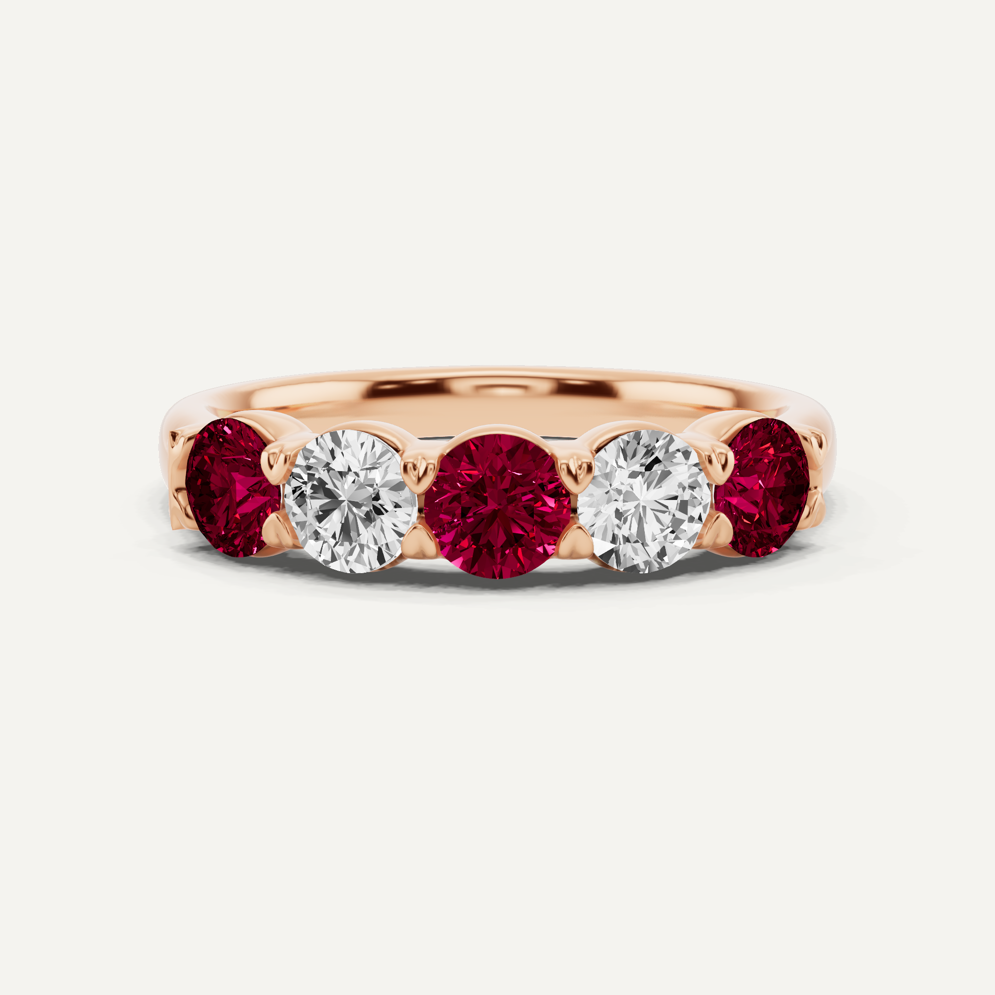 1 ctw Round Diamond & Round Created Ruby Alternating Five Stone Annive ...