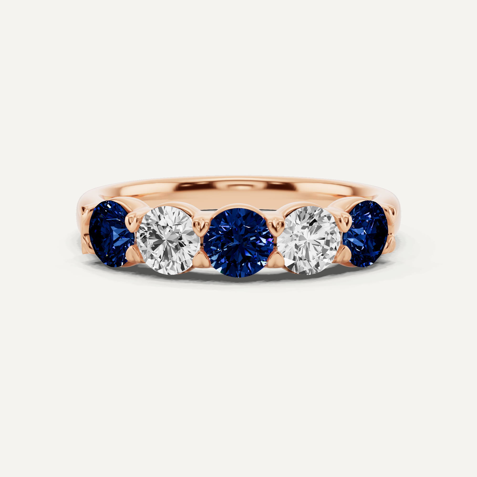 1 ctw Round Diamond & Round Created Sapphire Alternating Five Stone An ...